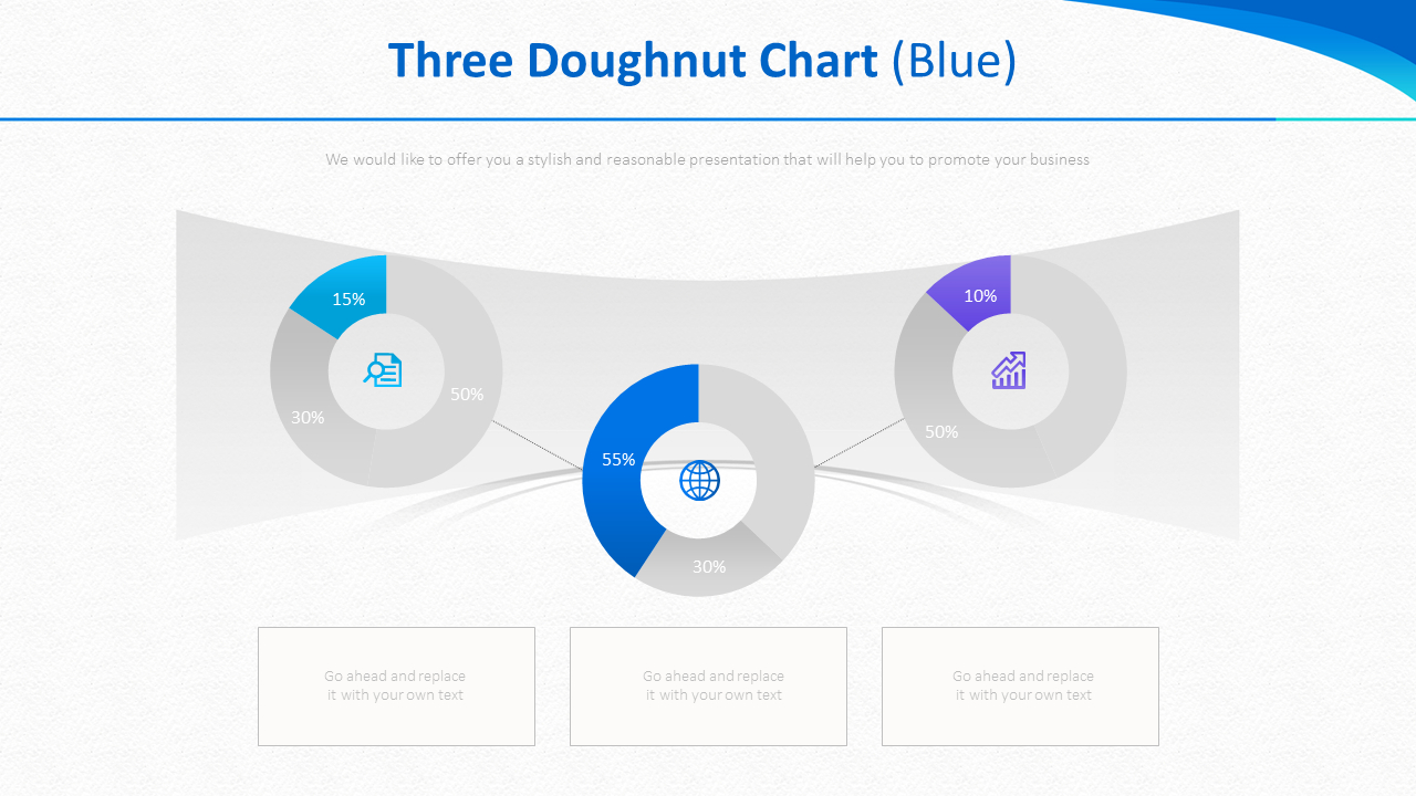 Three Doughnut Chart (Blue)