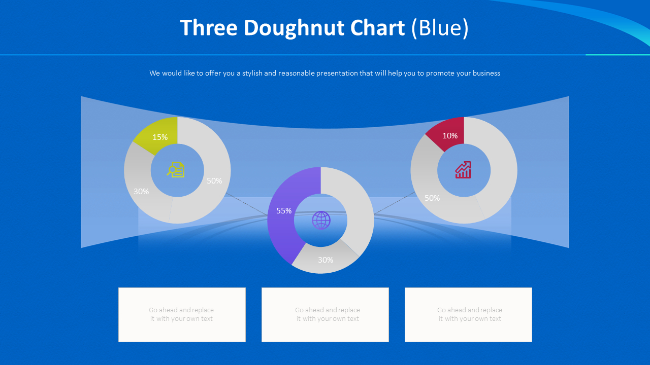 Three Doughnut Chart (Blue)
