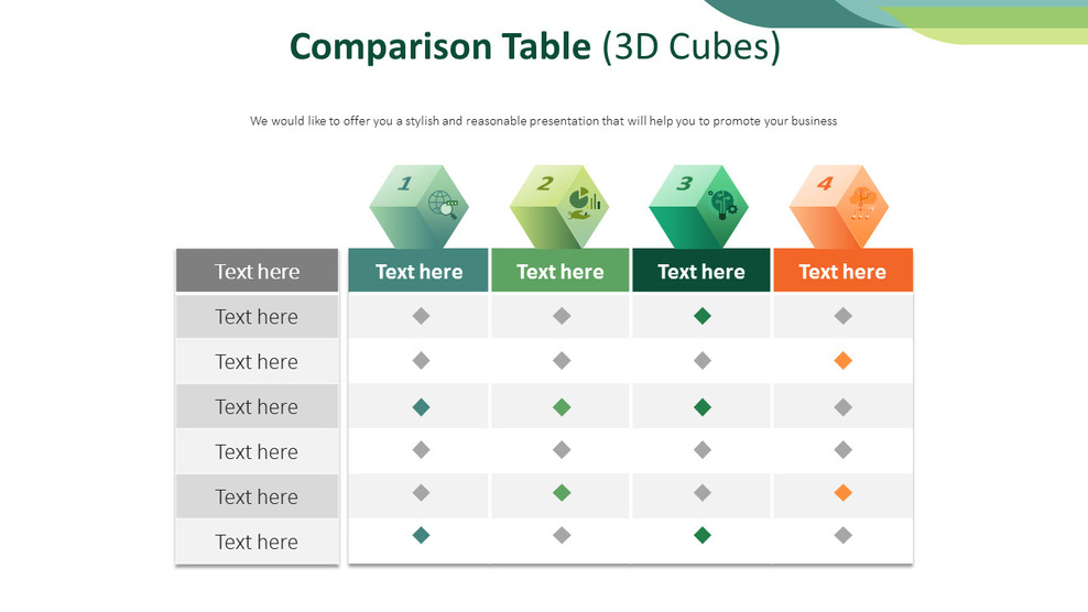 Comparison Table Diagram (3D Cubes)