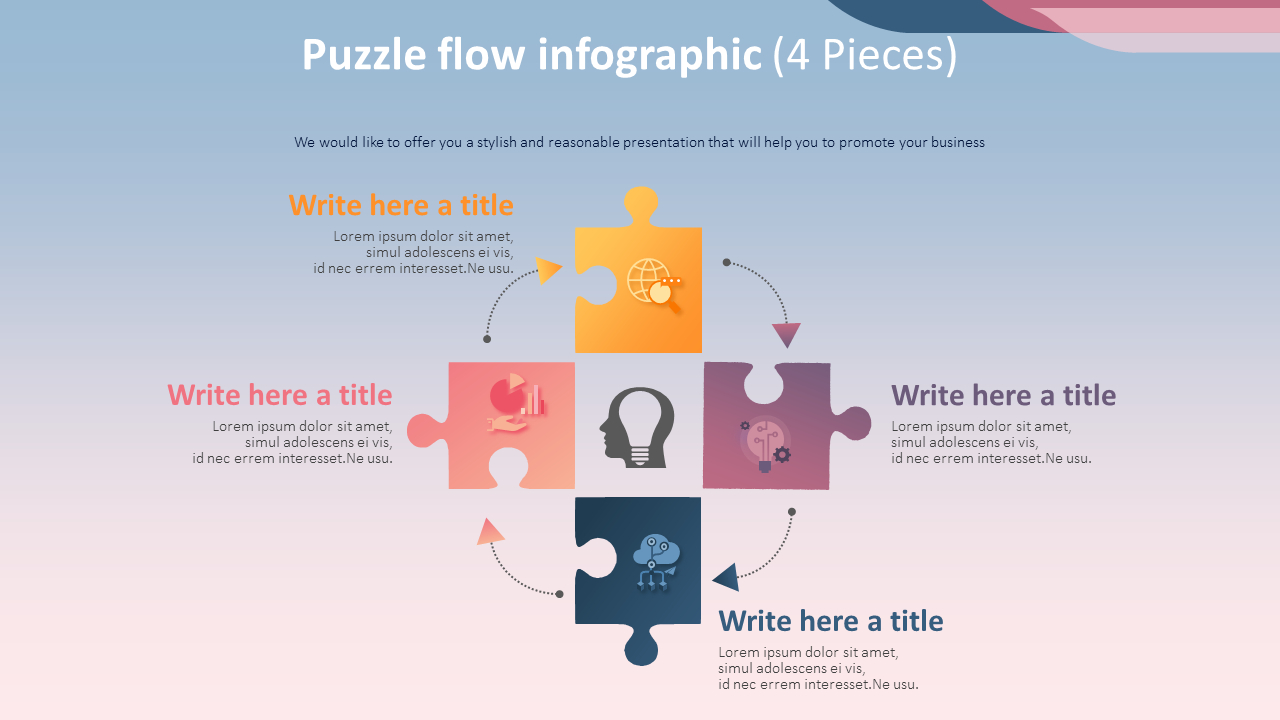 Puzzle flow infographic Diagram (4 Pieces)