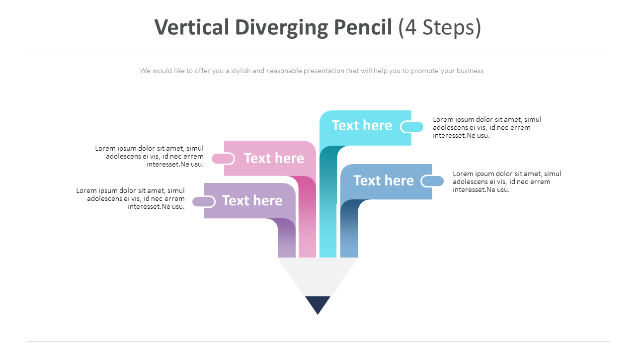 Vertical Diverging Pencil Diagram (4 Steps)|Infographics