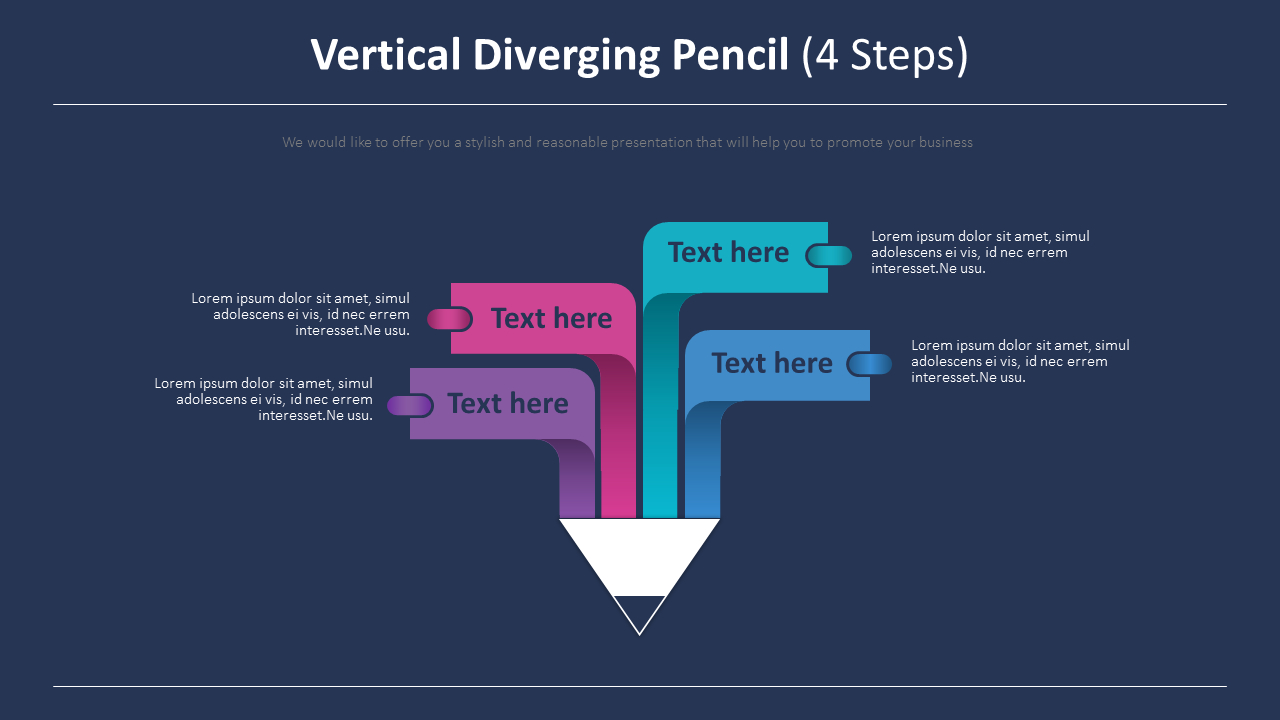 Vertical Diverging Pencil Diagram (4 Steps)|Infographics
