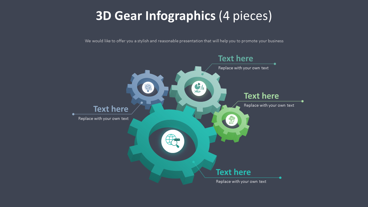 3D Gear Infographic Diagram (4 Pieces)