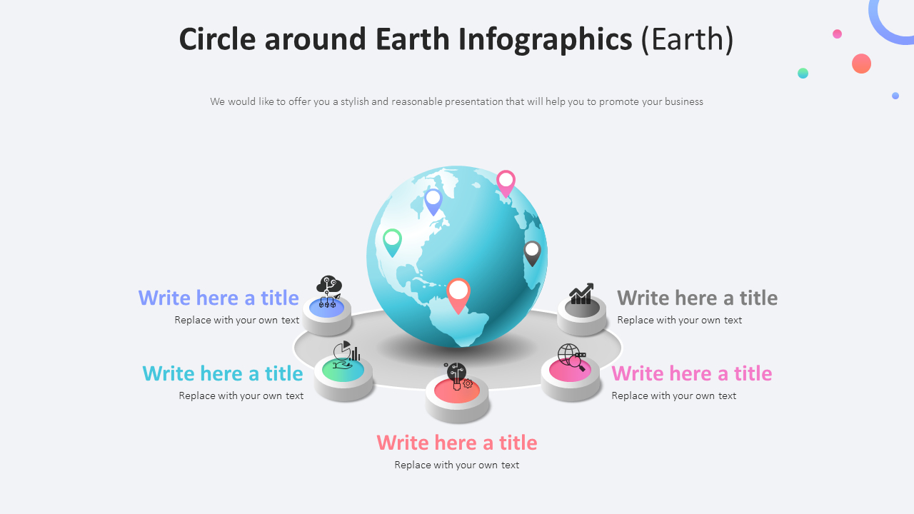 5 Circles around the Earth with Location Pins Diagram