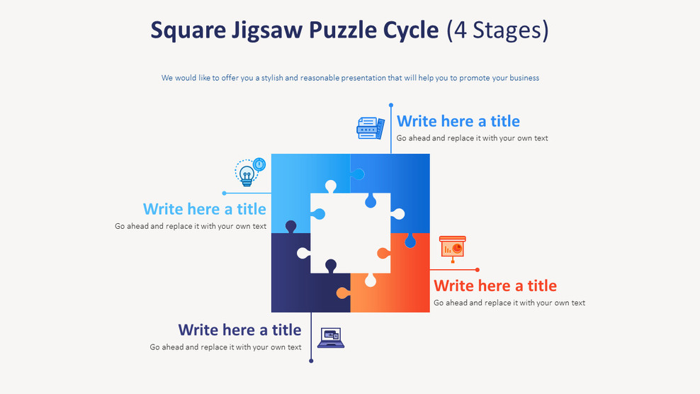 Square Puzzle Matching Free PPT Slide Covering 4 Key Steps