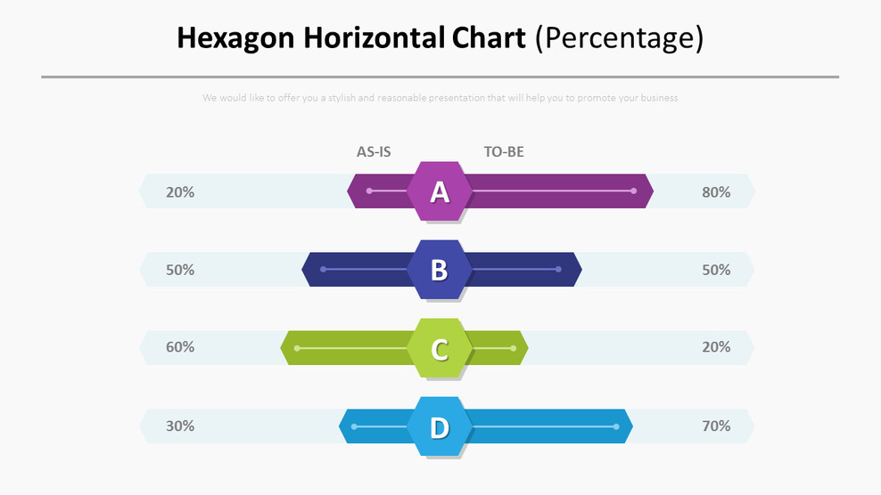 Hexagon Horizontal Chart Diagram (Percentage)|Graph
