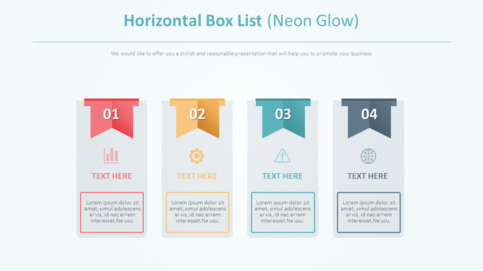 Horizontal Box List Diagram (Neon Glow)