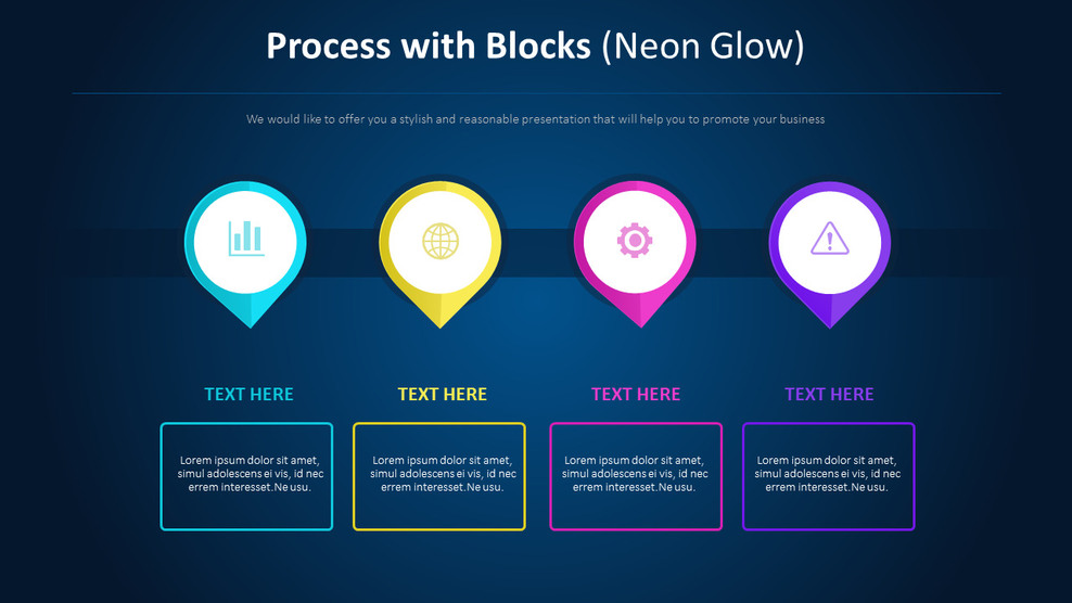 Neon Glow Blocks Free PowerPoint Template: Diagram and Infographic ...