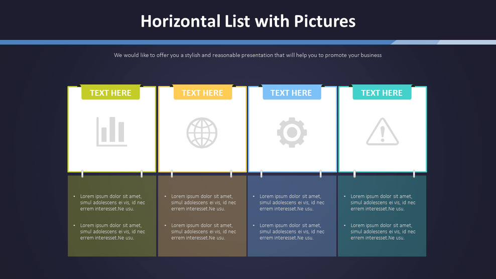 Lista horizontal con diagrama de imágenes