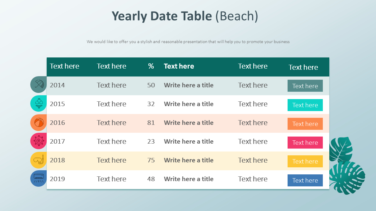 Yearly Date Table Diagram (Beach)|Tables
