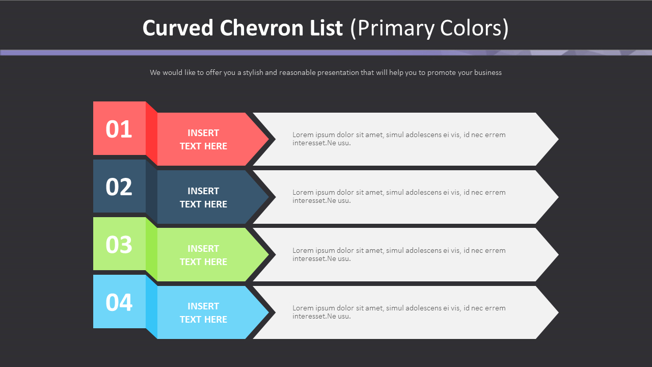 Curved Chevron List Diagram (Primary Colors)