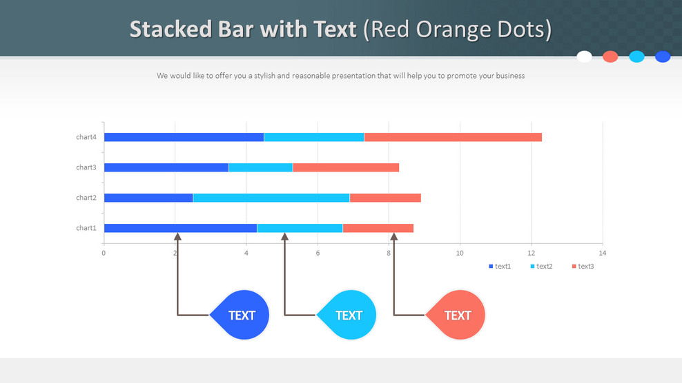 Stacked Bar with Text (Red Orange Dots)