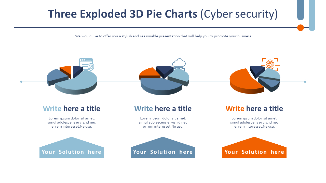 Three Exploded 3D Pie Charts (Cyber security)