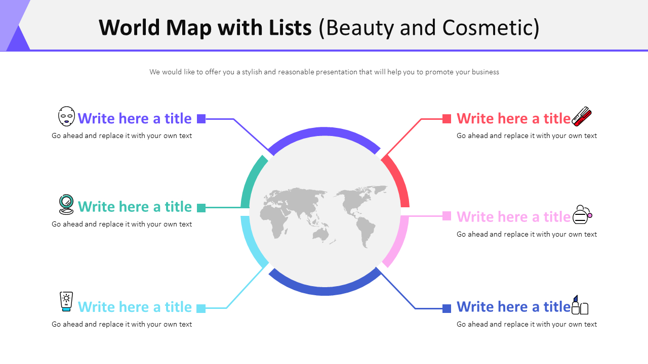 World Map with Lists Diagram (Beauty and Cosmetic)