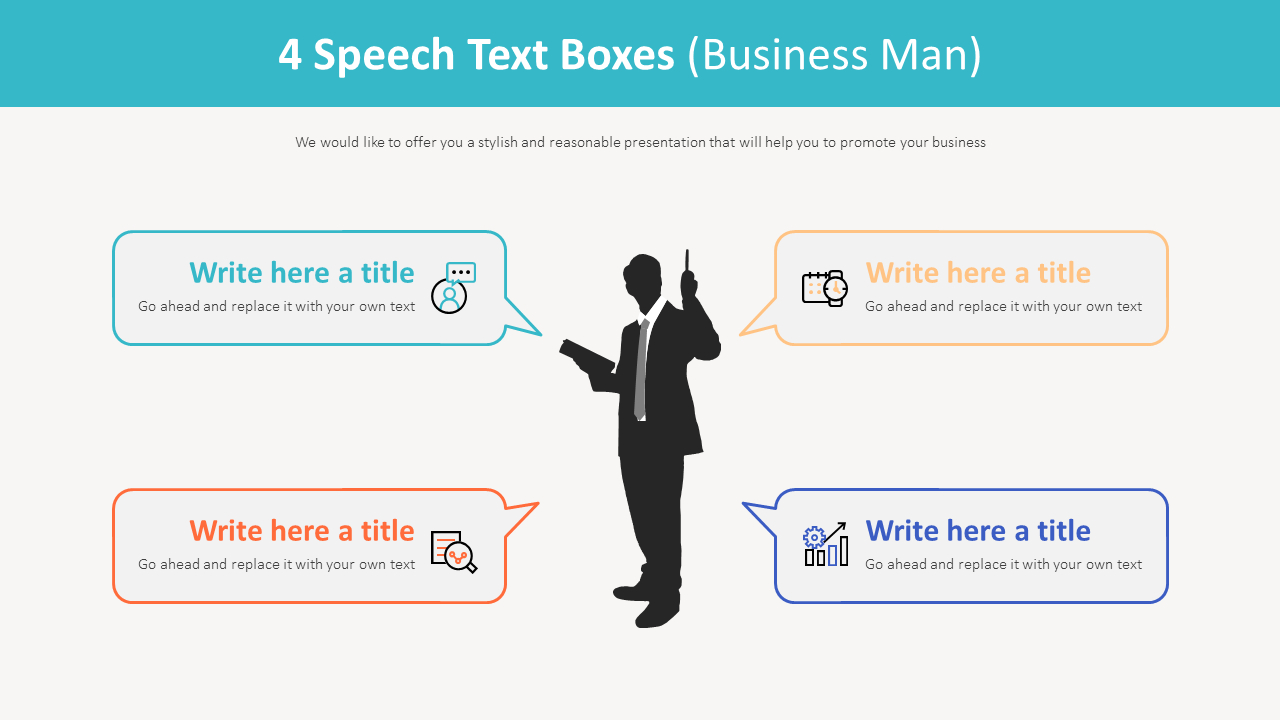 4 Speech Text Boxes Diagram (Business Man)|Infographics
