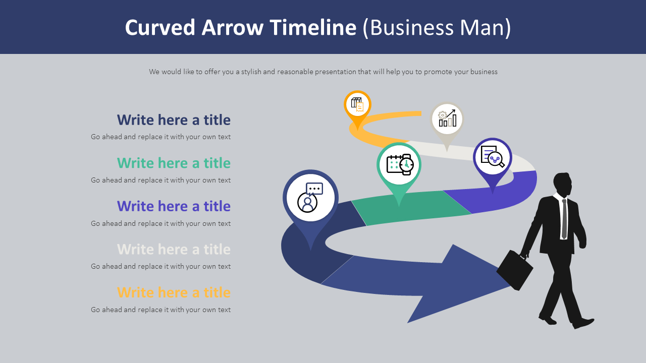 Curved Arrow Timeline Diagram (Business Man)