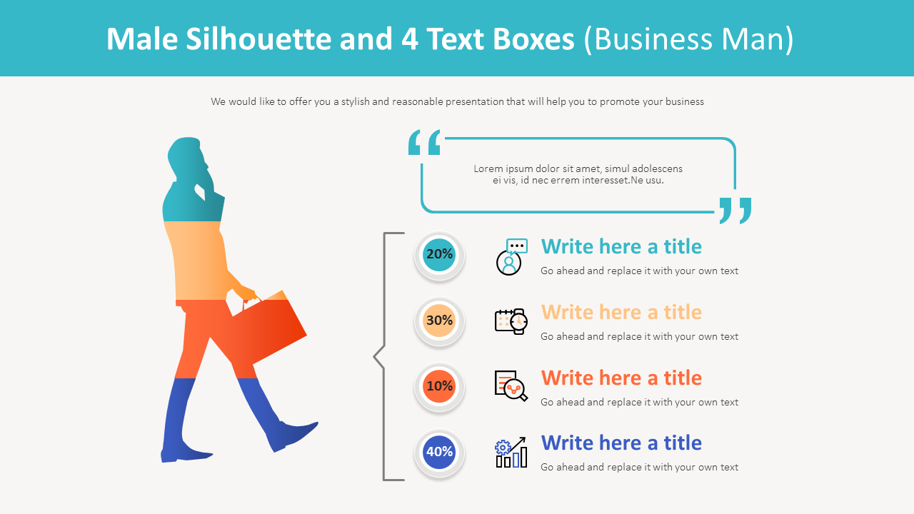 Male Silhouette and 4 Text Boxes Diagram (Business Man)|Infographics