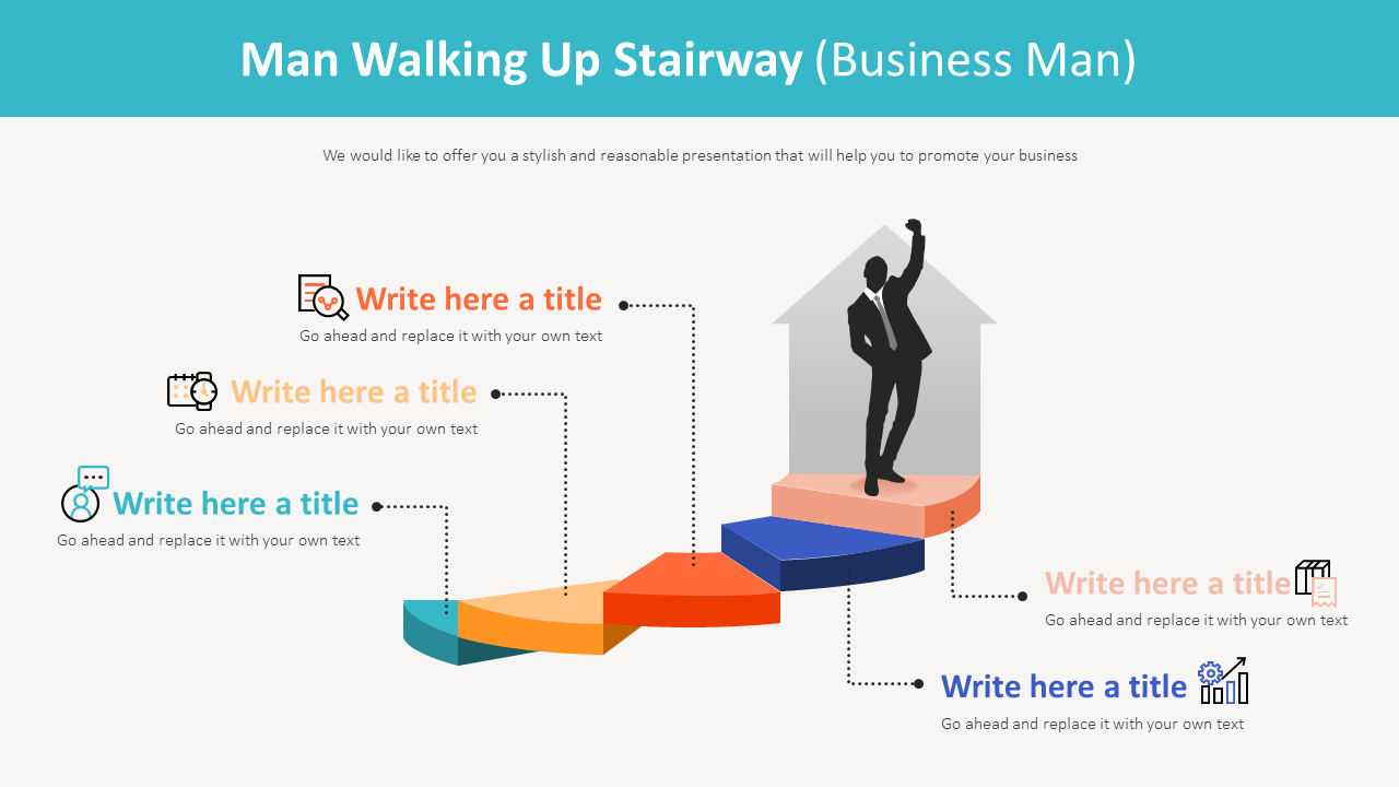 Man Walking Up Stairway Diagram (Business Man)