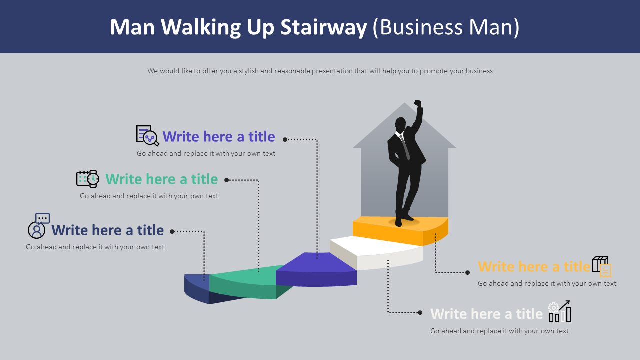 Man Walking Up Stairway Diagram (Business Man)