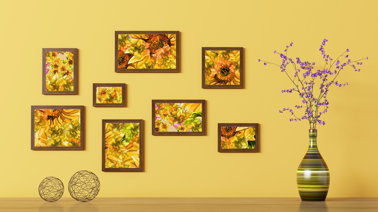 Orange, Yellow Color Artwall Mockup Presentation