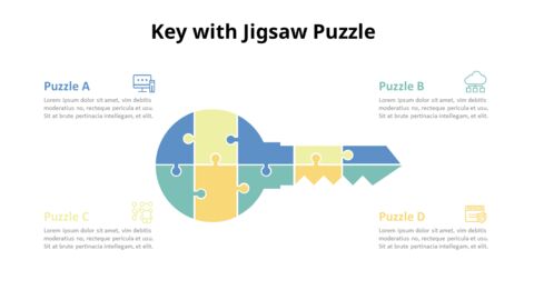 Diagramme d'infographie de puzzle de clé et de crayon PPT animé