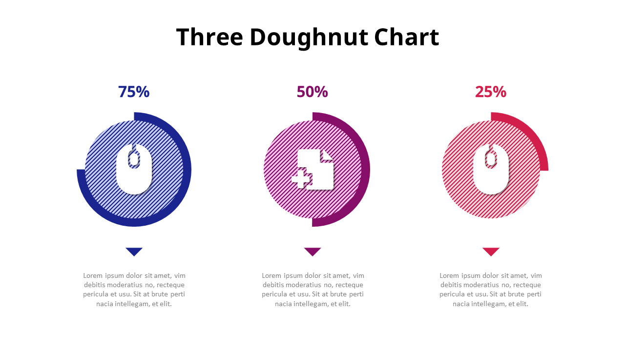 Three Steps Progress Donut Graph Chart Animated Slides