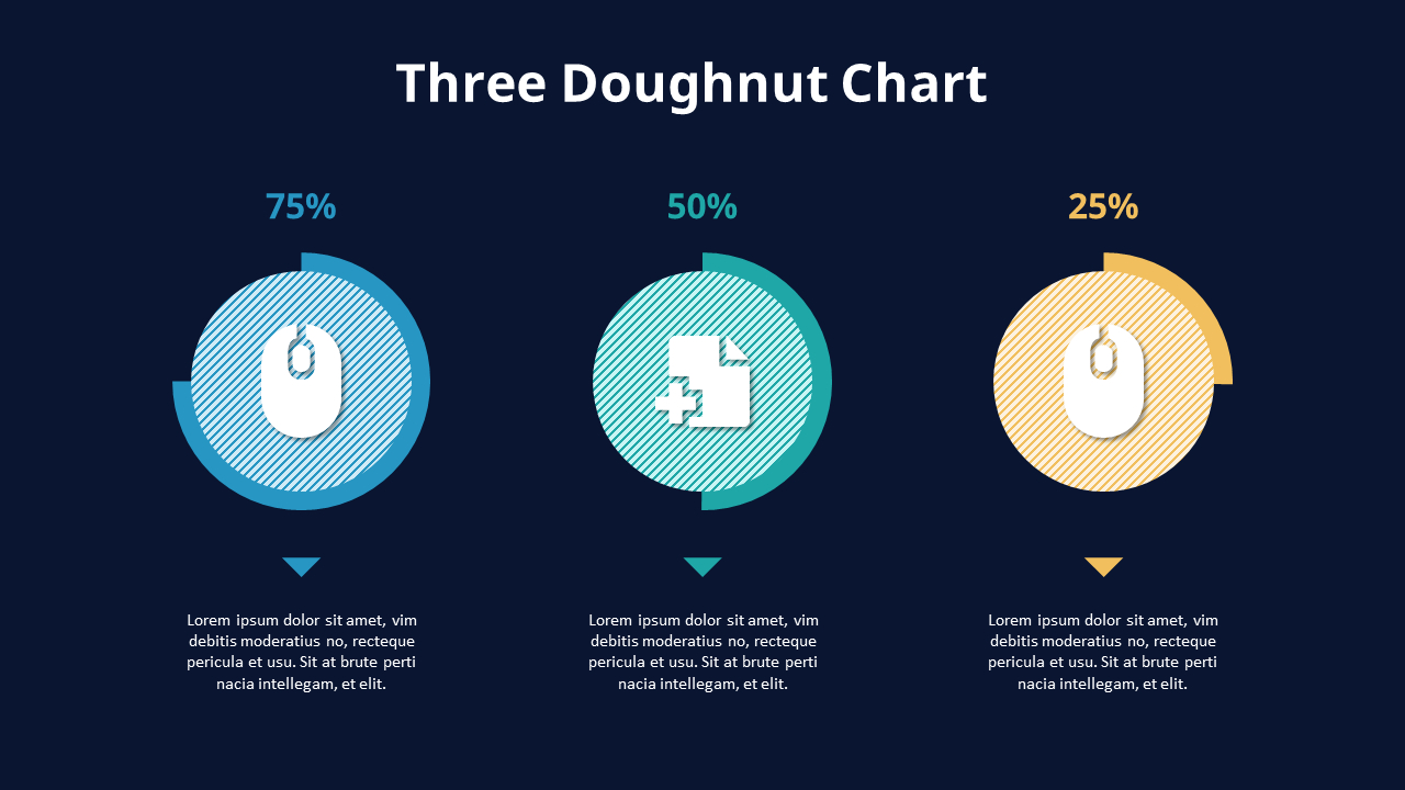Three Steps Progress Donut Graph Chart Animated Slides