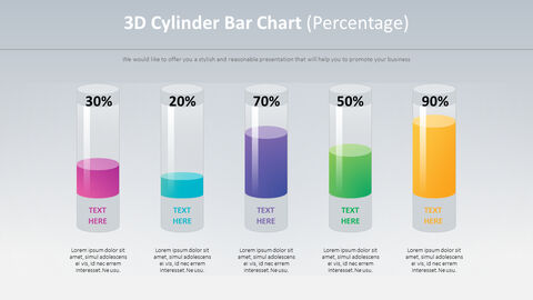 3D Cylinder Bar Chart Diagram (Percentage)