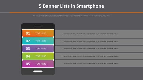 5 Smartphone Banner List Diagram Free PowerPoint Layout