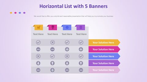 Horizontal List with 5 Banners Diagram|Tables