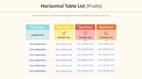 Horizontal Table List Diagram (Fruits)|Tables