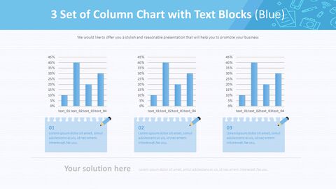 3 Set of Column Chart with Text Blocks (Blue)