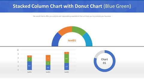 Stacked Column Chart with Donut Chart (Blue Green)