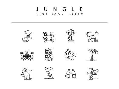 Jungle Icons Set Vector