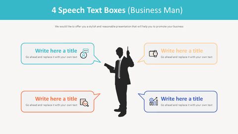 4 Speech Text Boxes Diagram (Business Man)|Infographics