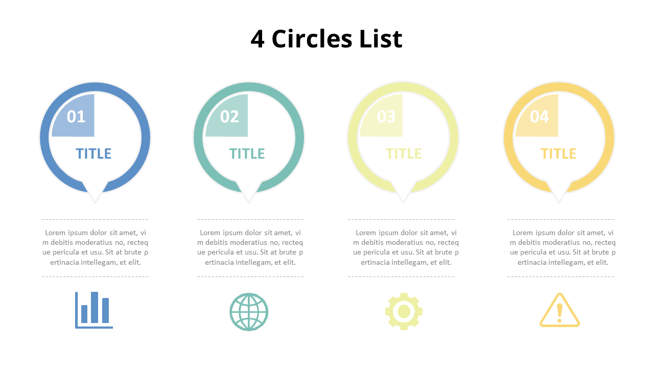 4 Circle Lists Diagram with Icons