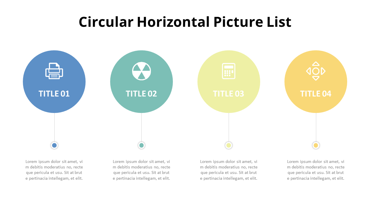 4 Circle Lists Diagram with Icons