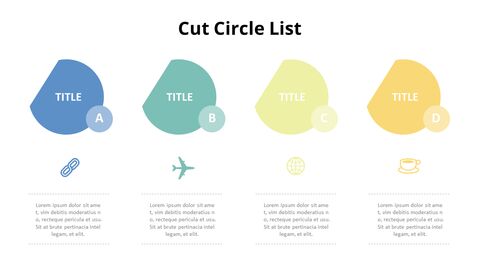 Diagrama de 4 listas circulares con iconos