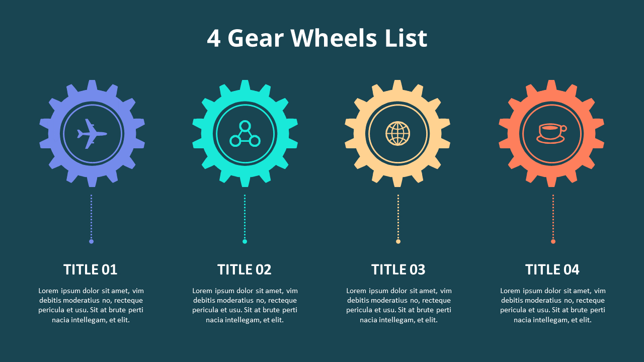 4 Circle Lists Diagram with Icons