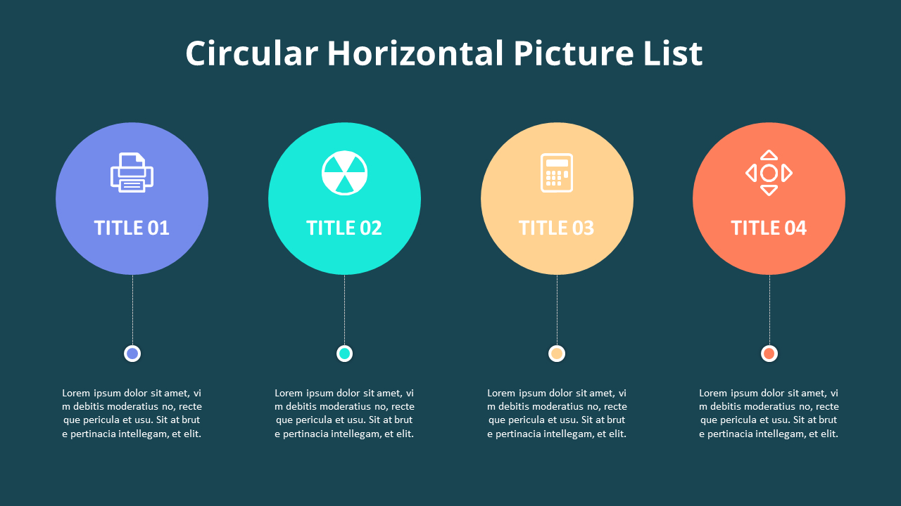 4 Circle Lists Diagram with Icons