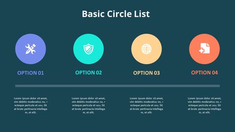 4 Circle Lists Diagram with Icons