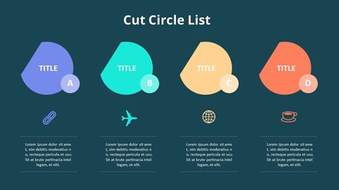 Diagrama de 4 listas circulares con iconos