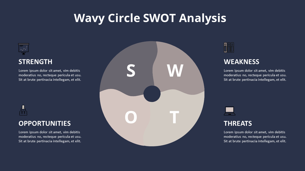 Circle SWOT Analysis Diagram Animated Slides