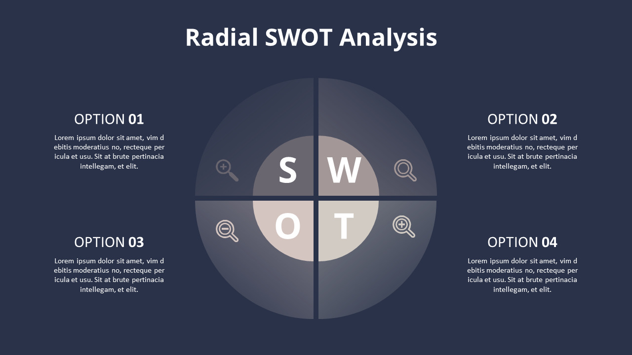 Circle SWOT Analysis Diagram Animated Slides