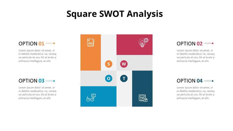 Análisis FODA con diagramas de iconos Plantillas animadas de PowerPoint
