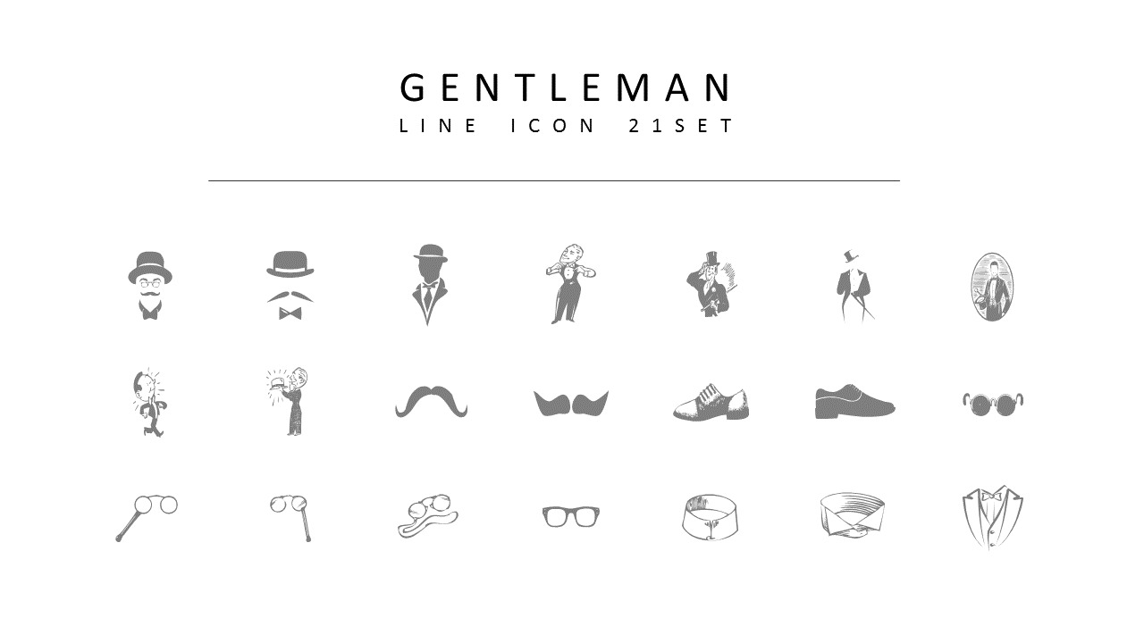 21 Set Gentleman Icons Set Vector|Diagram