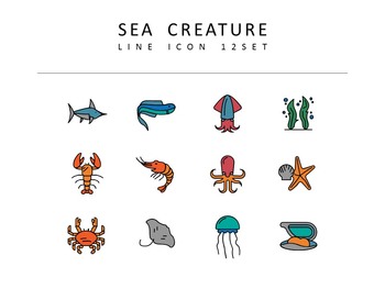Sea Creature Icons Set|Diagram