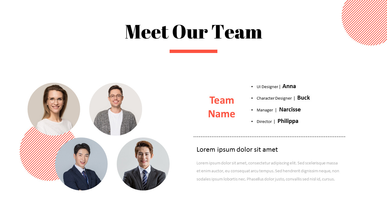 Red Cycle Meet Our Team Deck Layout|Single Slides
