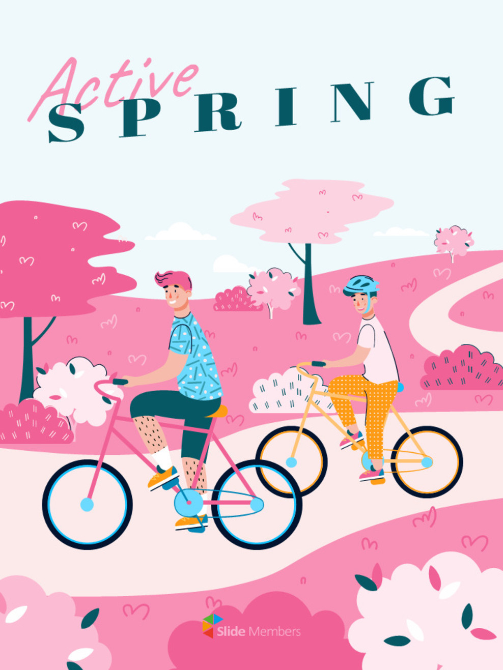 Active Spring Theme Illustration Template powerpoint ppt