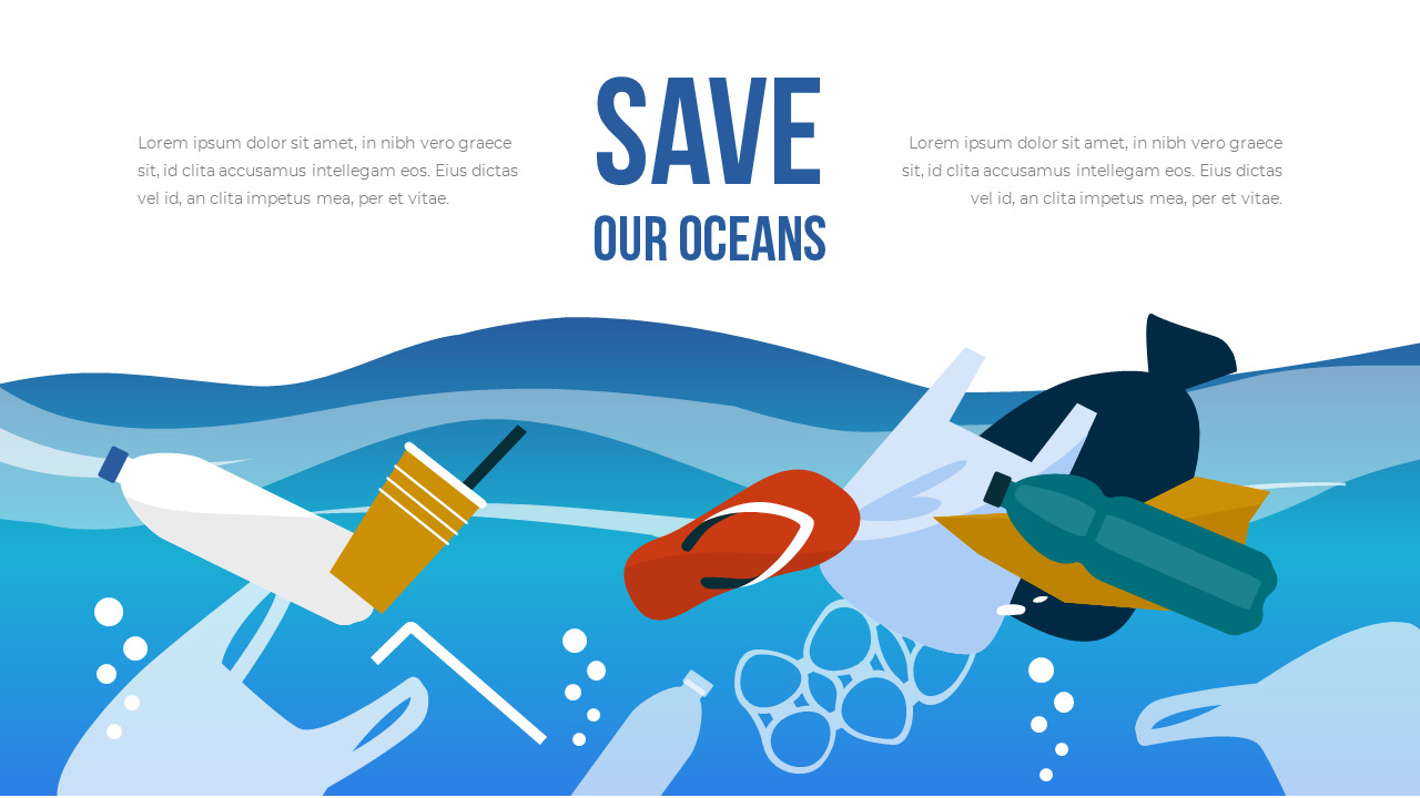Marine Plastic Pollution Prevention PowerPoint Template – Ocean Blue Deck